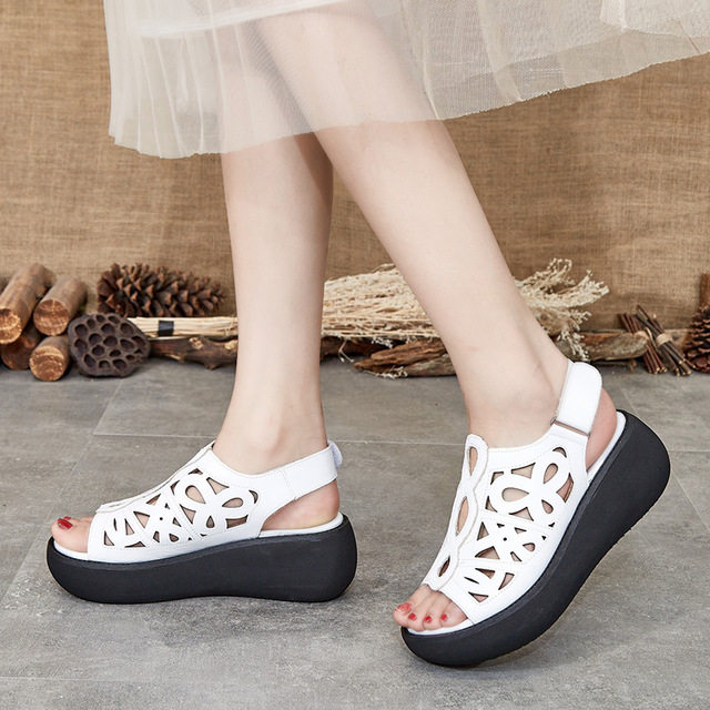 7085 new summer sandals thick-soled platform shoes fish mouth genuine ...