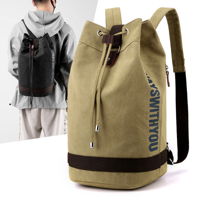2023 New Canvas Bag Men's Bag Bucket Bag Backpack Sports Trend Large ...