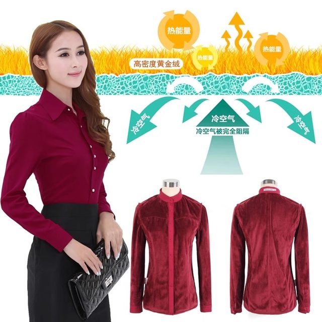 Bluster red velvet shirt women's long -sleeved warm winter top ...