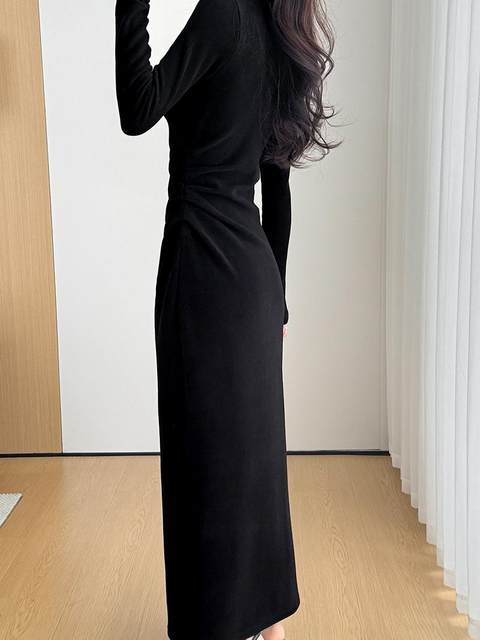 French Hepburn style bottoming long-sleeved dress for women 2025 spring ...