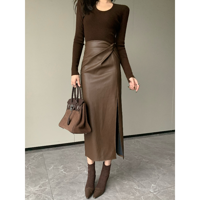 Ji Jinqi Irregular Temperament Slim Fashion Long Pleated High Waist ...