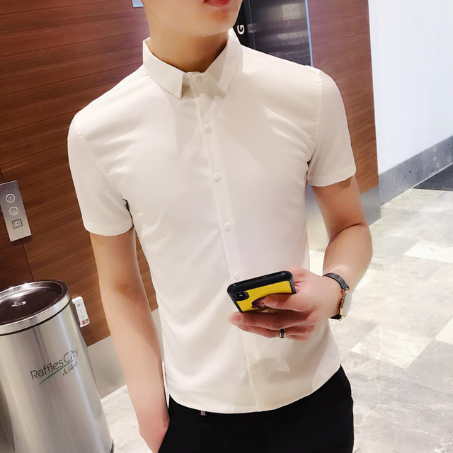 155 small size men's short solid color short-sleeved shirt men's S size ...