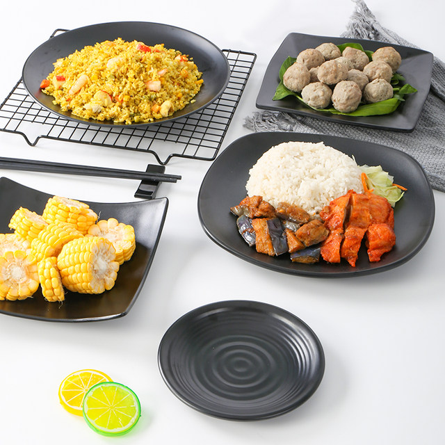 Melamine tableware black plate plastic dinner plate bone plate barbecue ...