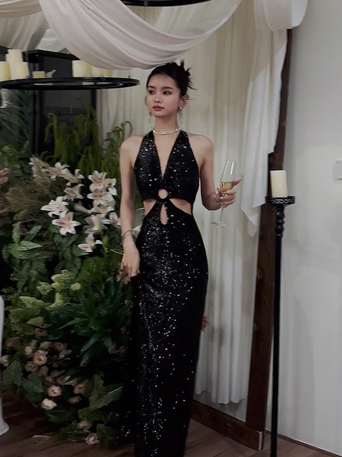 Black Sequenant Mermaid Ji Gotto Skirt High -end Light Luxury Capacity ...