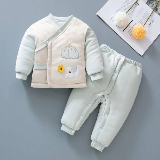 Baby autumn and winter thickened suit pure cotton warm male and female baby cotton coat two ...