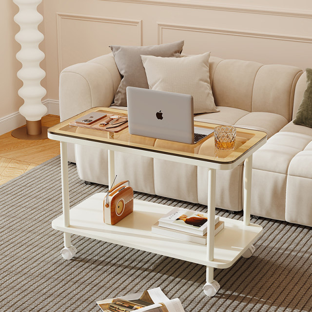 Light luxury small apartment sofa side table with wheels cream style ...