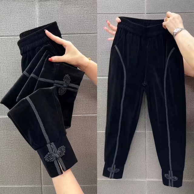 Guofeng Button Gold Velvet Martin Pants Women's Nine-point High Quality ...