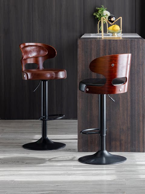 New wooden back bar chair light luxury home high stool lift rotating ...