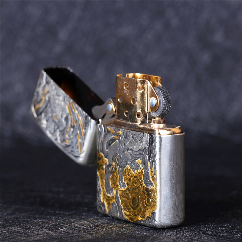 zippo kerosene windproof lighter silver-plated armor machine ghost king ...