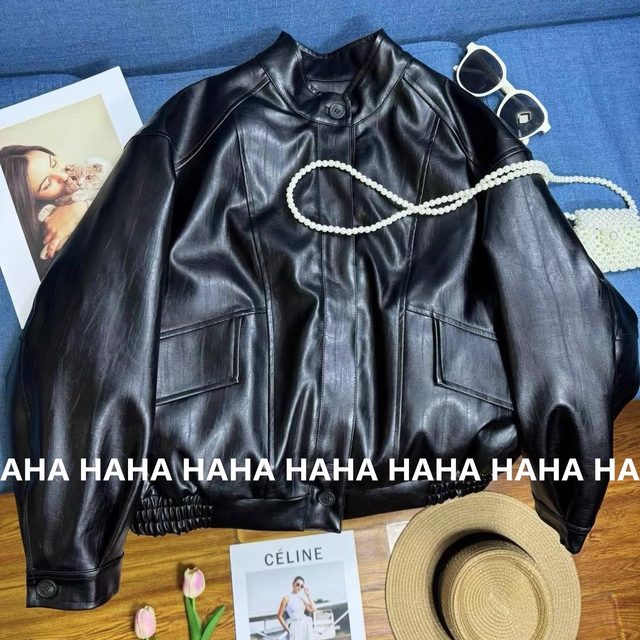 Autumn and winter new leisure retro wild black PU down inner bile ...