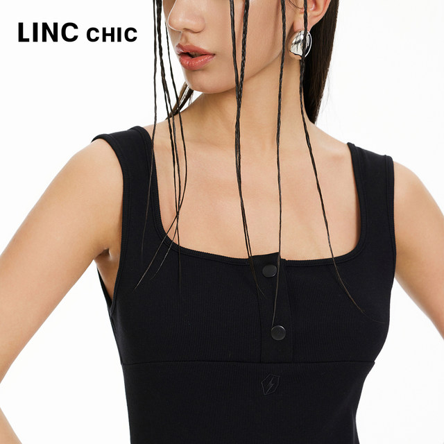 Lincchic Jin Yujie 2024 new solid colorless sleeveless square neck ...