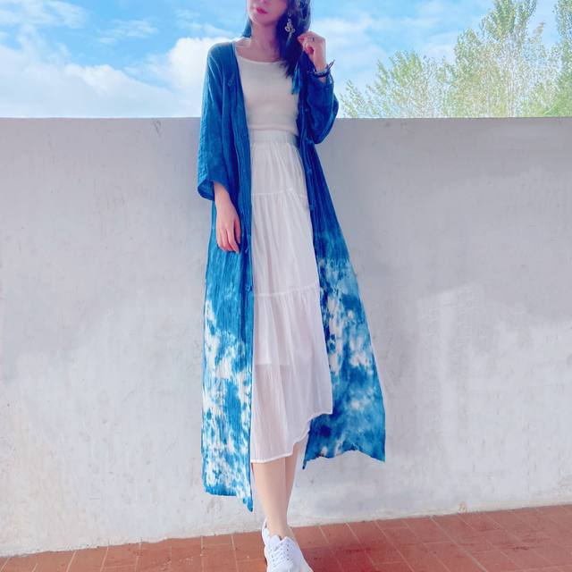 Yiche tie-dye original design handmade plant blue dyed literary Chinese ...