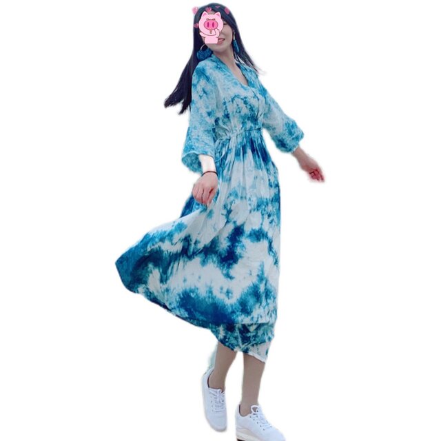 Yiche tie-dye original design handmade plant blue-dyed pure cotton ...