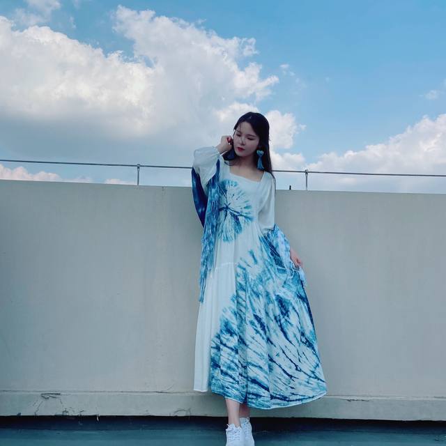 Yiche Autumn tie-dye original design handmade plant blue dyed French ...