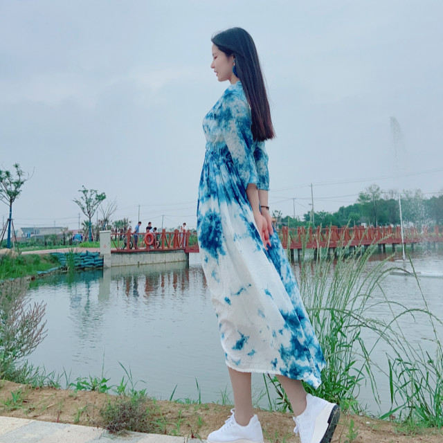 Yiche tie-dye original design handmade plant blue-dyed pure cotton ...