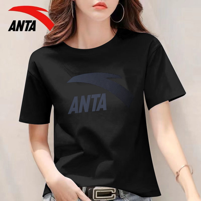 Anta right shoulder short-sleeved T-shirt for women 2024 new summer ...