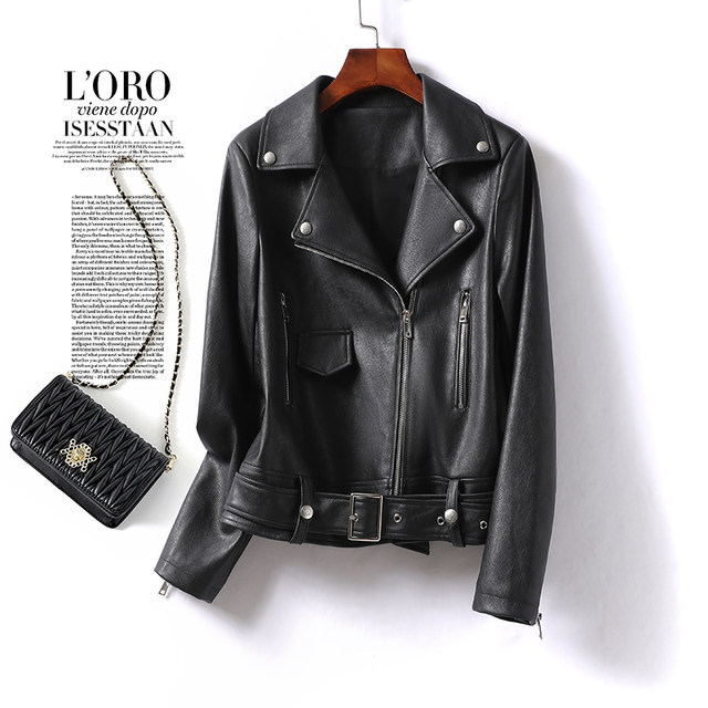 Haining leather women's jacket short black slim sheepskin 2024 new ...