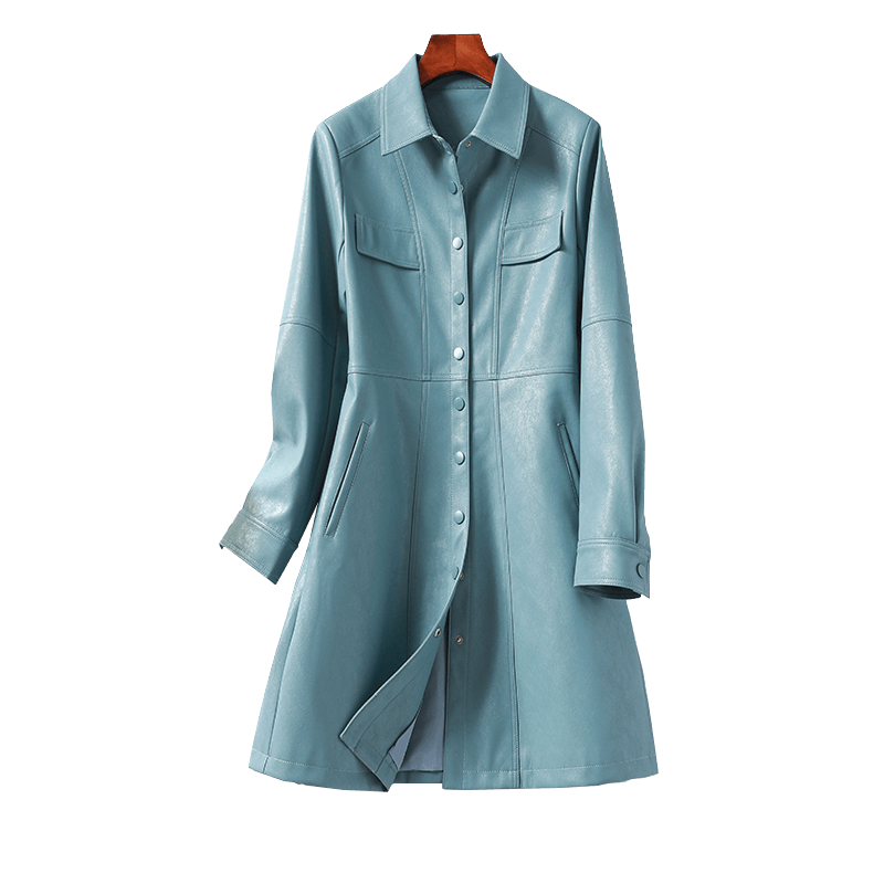 Haining leather jacket women's mid-length lapel temperament slim ...