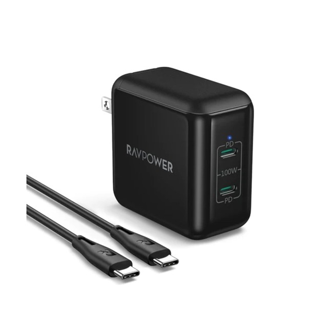 Ravpower dual C port 100W gallium nitride PD fast charging head charger ...