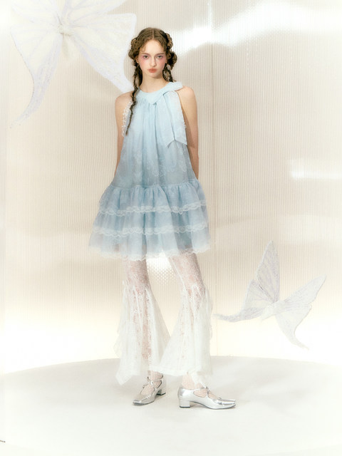 Narrator Original Design Mint Blue Butterfly Organza Lace Halter ...