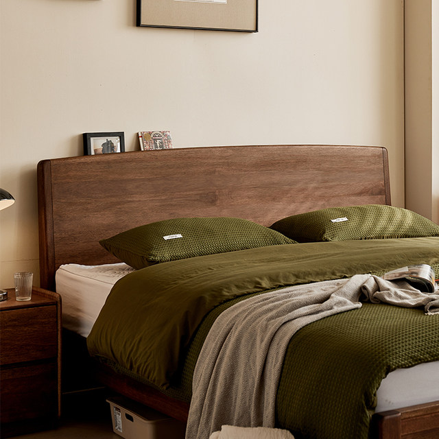 Black walnut bed full solid wood bed 1m 8 double bed master bedroom 1 ...