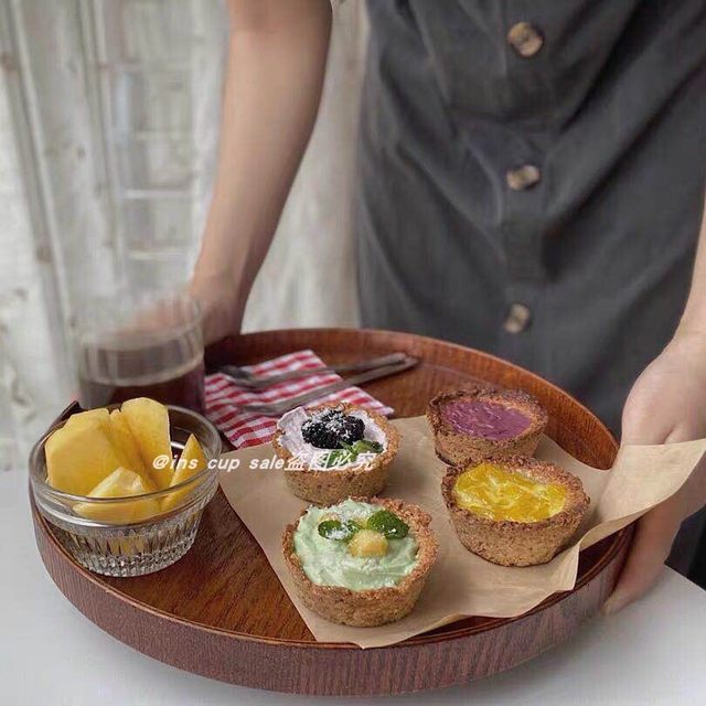 INS Japanese -style round wooden tray tea tray cafe tea plate telescopy ...