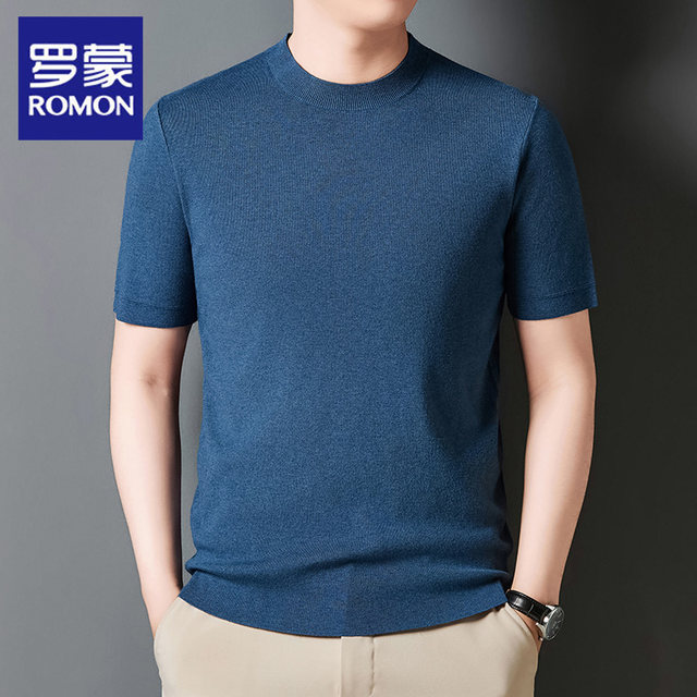 Romon round neck knitted short-sleeved t-shirt for men spring and ...
