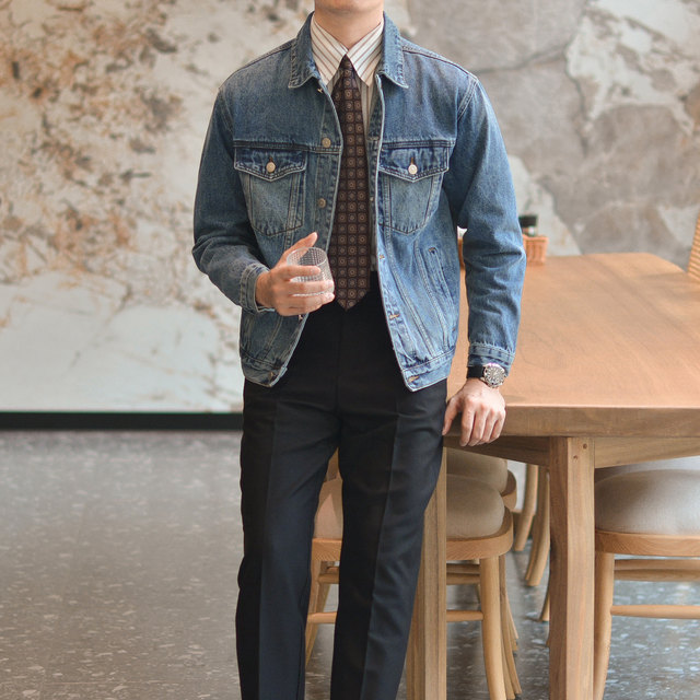 Autumn and winter high-end denim washed retro denim jacket jacket men's ...