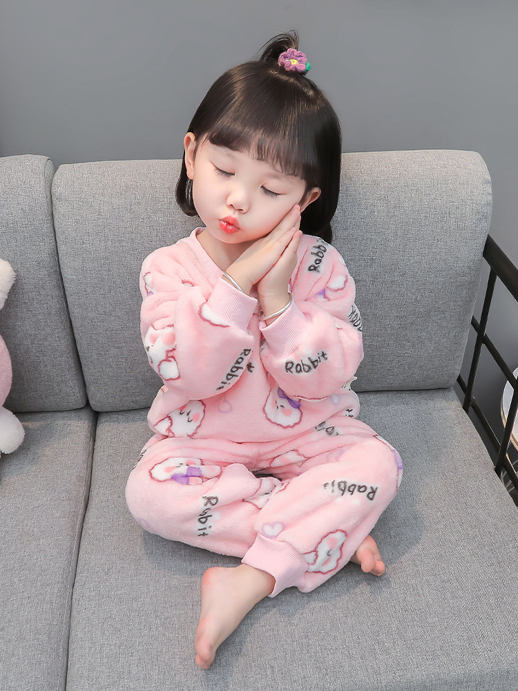 Girls' flannel pajamas autumn and winter thickened girl baby warm ...