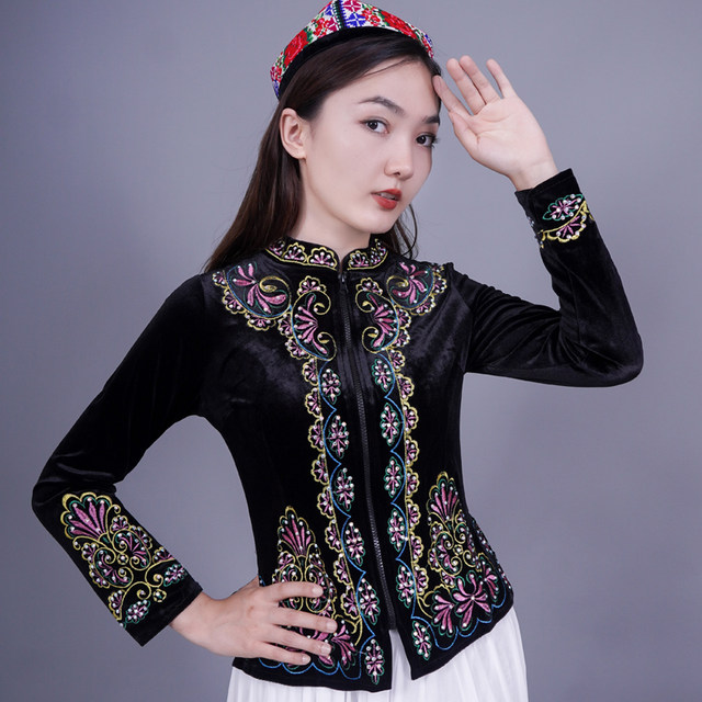 Xinjiang dance costumes, Uighur costumes, gold velvet tops, women's ...