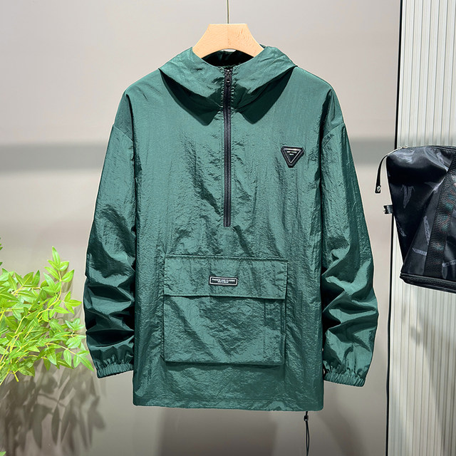 Large size half-zip pullover sun protection clothing plus fat plus thin skin clothing pocket ...