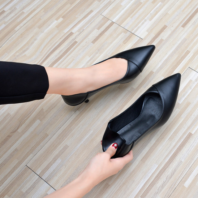 Professional high heels 2024 spring and autumn genuine leather mid-heel ...