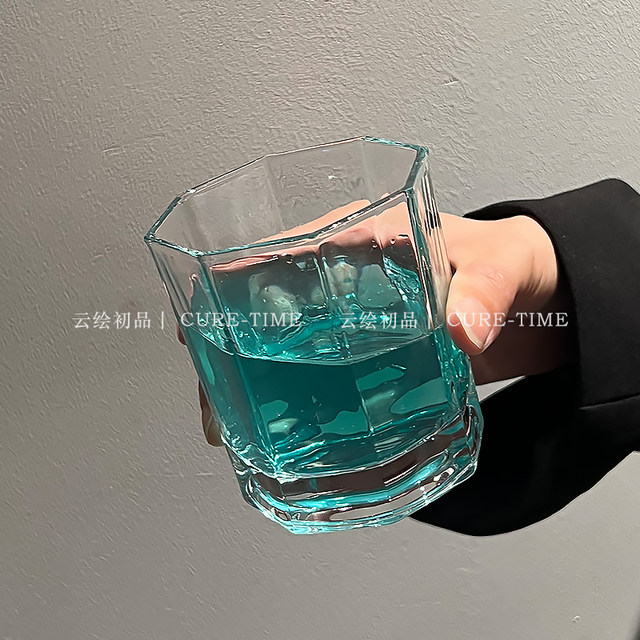 Octagonal straight glass transparent water cup thickened thick bottom ...