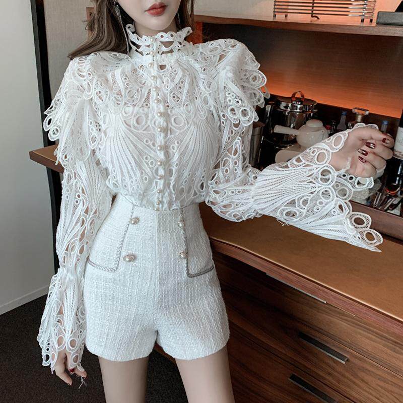 Palace lace shirt for women retro European station fashion versatile ...
