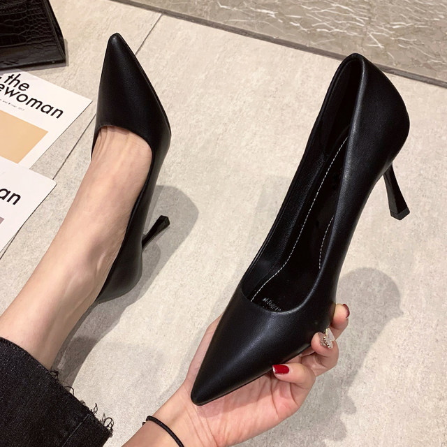 High heels for women's slim heels 2025 new spring and summer black soft ...