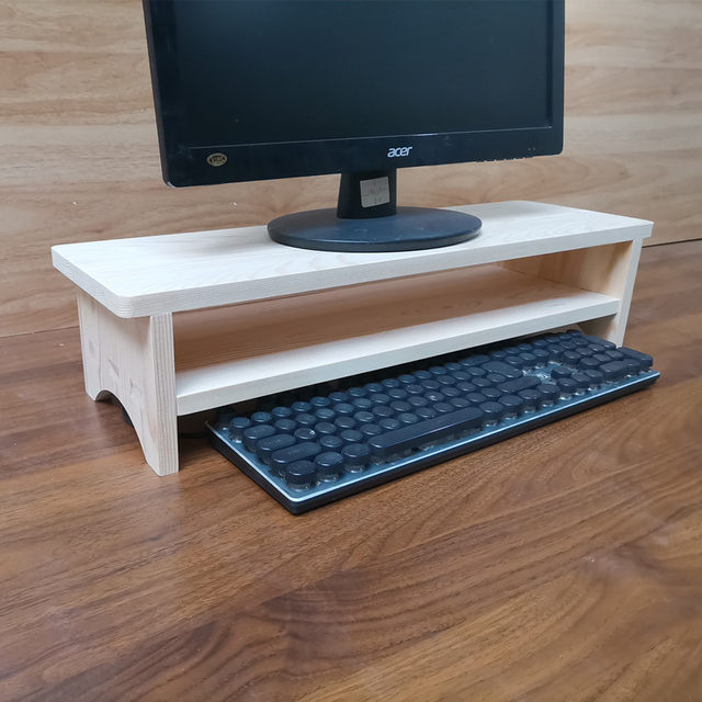 Monitor elevated solid wood base desktop computer desk storage rack ...