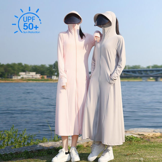 Women's long summer fashionable sun protection clothing new ice mesh ...