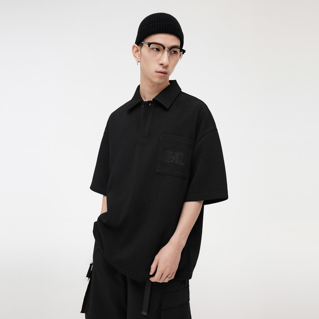 GXG men's multi-color waffle fabric casual loose polo shirt men's basic 2023 summer new product