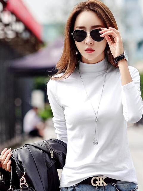 Pure cotton half -neck bottom shirt ladies autumn and winter new collar ...