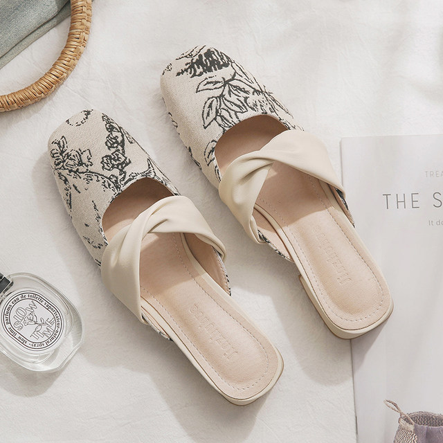 Sheepskin version ~ Heelless lazy shoes French thick heel Baotou half ...