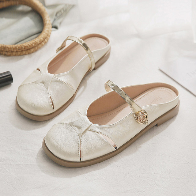 Sheepskin version ~ one-leg heelless lazy French flat toe half slippers ...