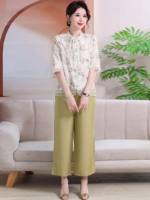 Popular middle-aged mother summer suit set fashionable middle-aged and ...