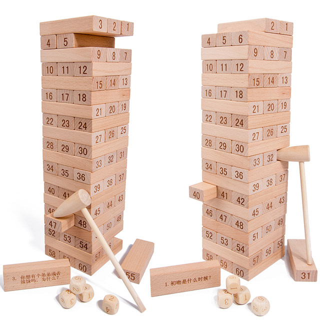 Balanced Jenga Building Block Tower Layers Stacked High Children's ...