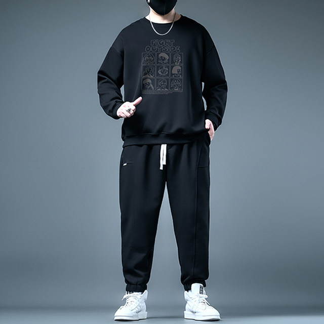 Plus size sweatshirt and sweatpants suit men's sports and leisure two ...