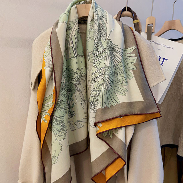 Fresh and romantic garden! Advanced luxury silk wool scarf women's ...