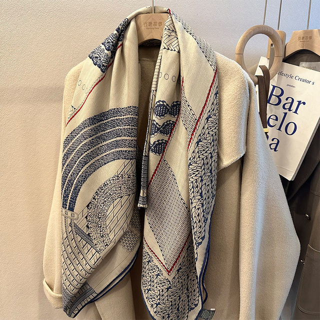 High-end European and American style! Silk wool scarf for women in ...