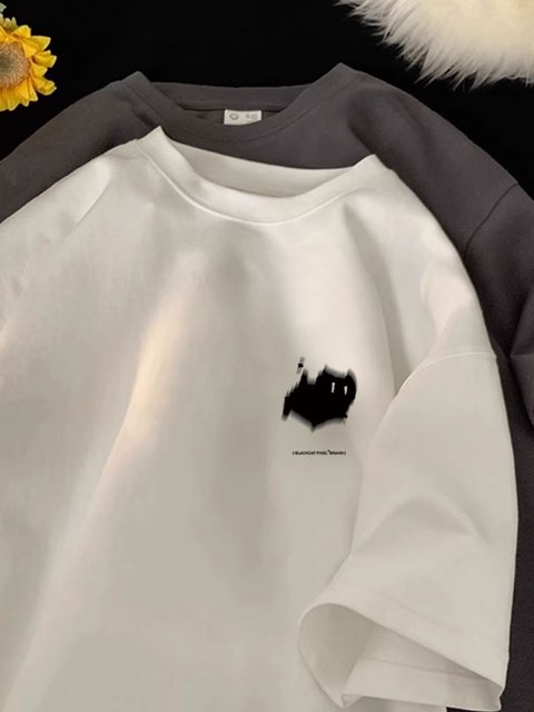 260g heavy pure cotton short-sleeved T-shirt for women's kitten 2023 summer new niche ins loose ...