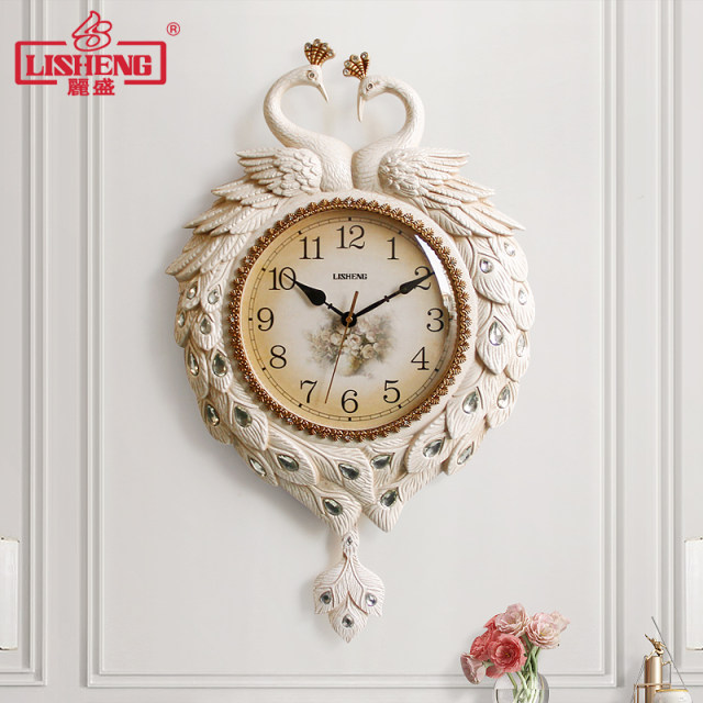 Lisheng European Peacock Wall Clock Mute Living Room Atmospheric Wall ...