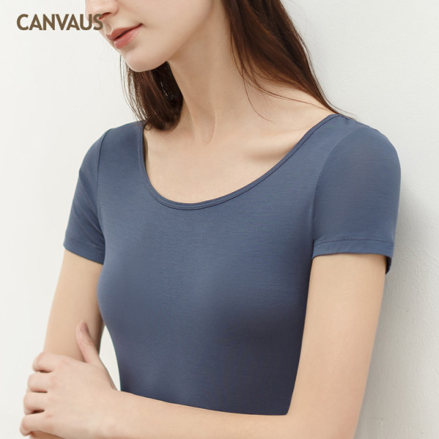 Canvaus Modal Short-Sleeved Round Neck Slim Basic Solid Color Half ...