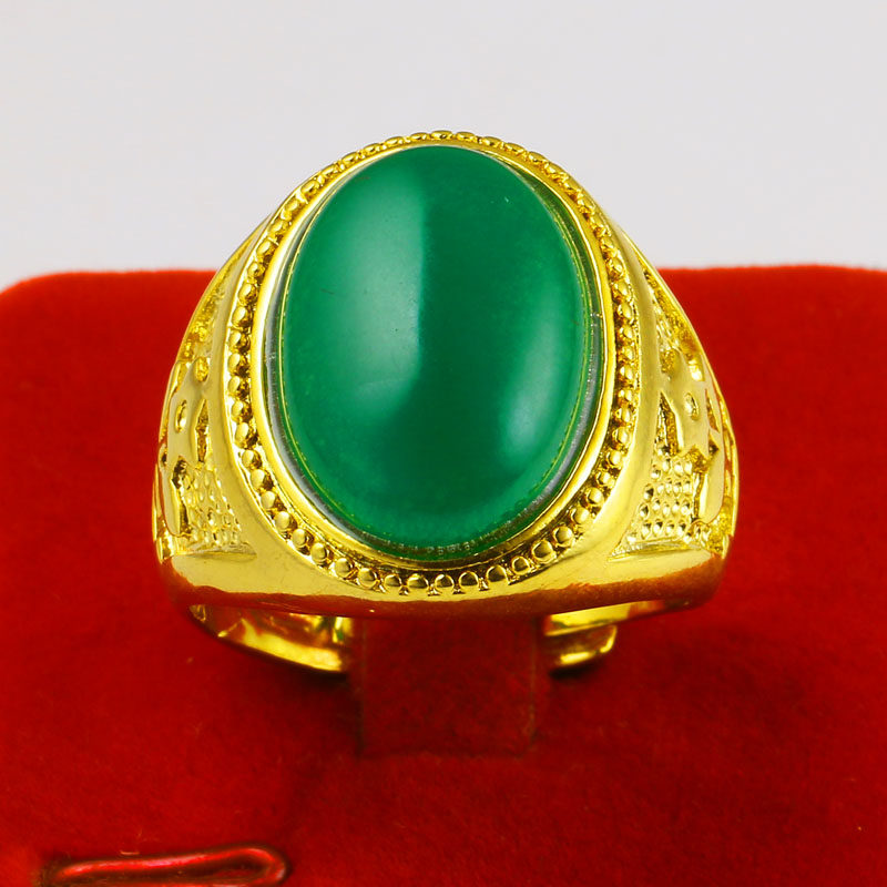 Genuine gold ring 999 pure gold men's gold inlaid jade large wrench ...